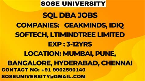 Sose University On Linkedin Sql Dba Job Openings For Geakminds Idiq