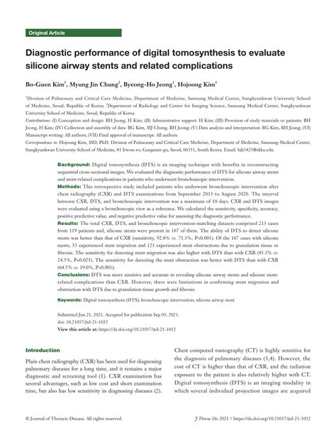 Pdf Diagnostic Performance Of Digital Tomosynthesis To Evaluate Silicone Airway Stents And