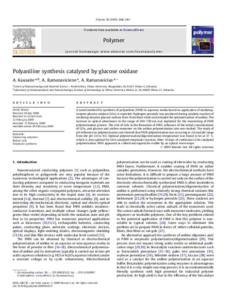 Pdf Polyaniline Synthesis Catalysed By Glucose Oxidase