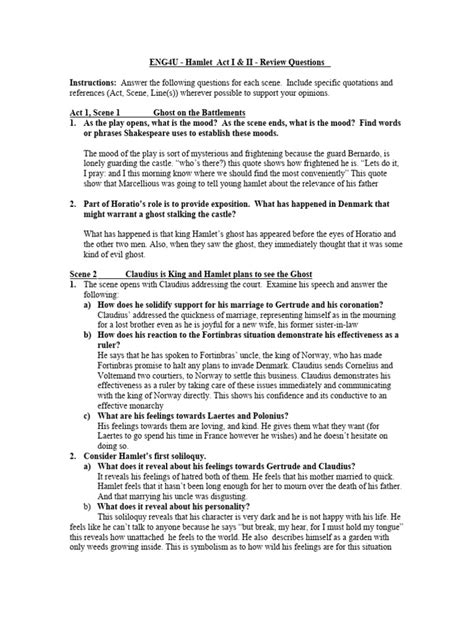 Act 1 And 2 Review Questions Pdf Hamlet Shakespearean Tragedies