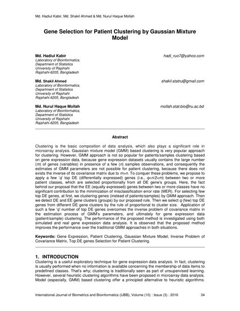 Pdf Gene Selection For Patients Clustering By Gaussian Mixture Model