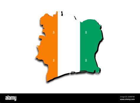 Outline map of Cote d'Ivoire with the national flag superimposed over ...