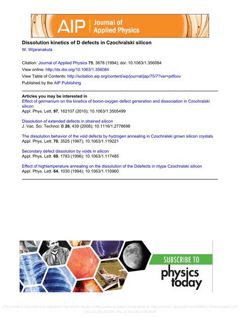 Pdf Dissolution Kinetics Of D Defects In Czochralski Silicon Dokumentips