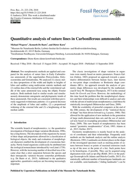 Pdf Quantitative Analysis Of Suture Lines In Carboniferous Ammonoids