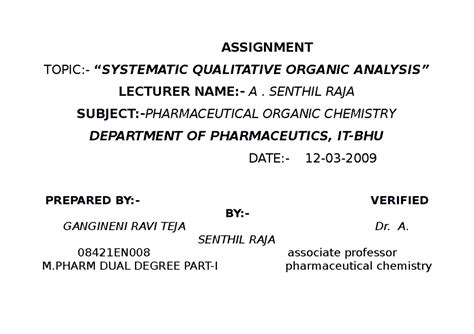 Systematic Qualitative Organic Analysis Assignment Topic “systematic Qualitative Organic