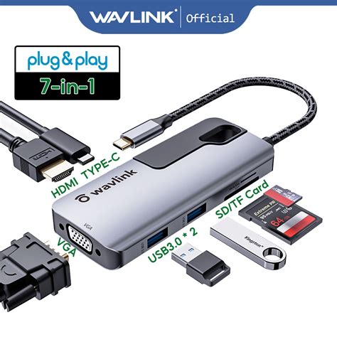 Wavlink อะแดปเตอร์ฮับ Usb C อะลูมิเนียม 7 In 1 พร้อมพาวเวอร์ 87w 4k