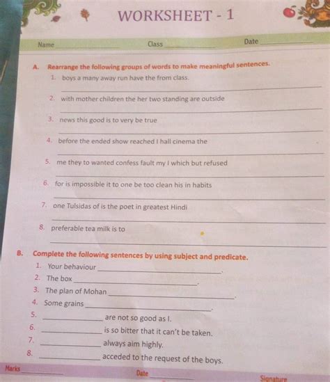 Worksheet 1 A Rearrange The Following Groups Of Words To Make Meaningf