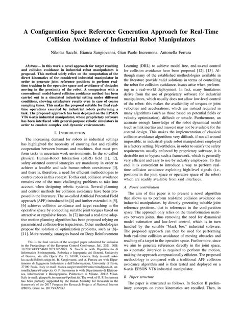 PDF A Configuration Space Reference Generation Approach For Real Time