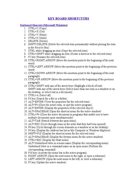 Key Board Shortcutrs Keyboard Shorcuts Microsoft Windows Pdf