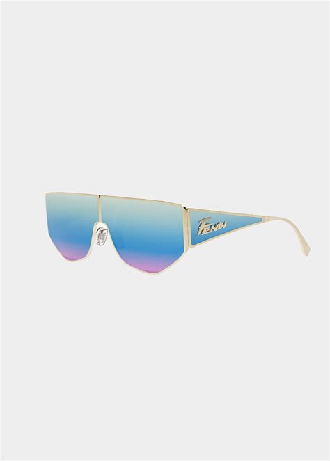 Fendi Logo Metal Shield Sunglasses In Blue Lyst