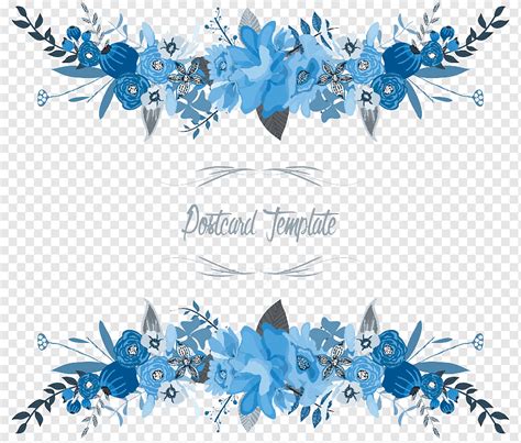 Modelo de cartão postal floral borda floral azul e branco de flores