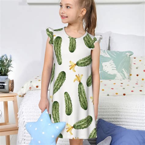 Green Cucumber Print Girls Nightgowns Pajamas For Girls Soft Flutter