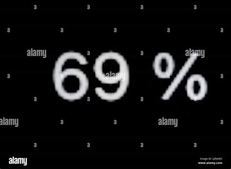 White Pixel Number Sixty Nine 69 Percent On Black Background Stock