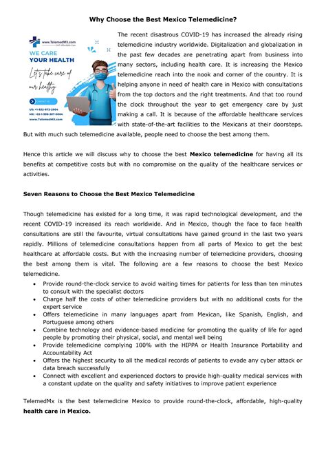 Why Choose The Best Mexico Telemedicine By Telemedmexico Issuu