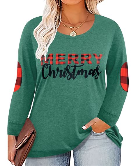 Tiyomi Womens Plus Size 3x Shirts Merry Christmas Long Sleeve Blouses