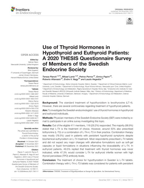 Download Pdf Use Of Thyroid Hormones In Hypothyroid And Euthyroid