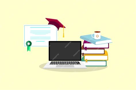 Premium Vector Laptop With Books And Hat Education On Computer Or E