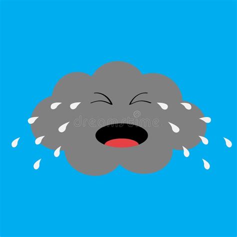 与雨下落的逗人喜爱的动画片kawaii云彩 哭泣的哀伤的面孔情感 眼睛和嘴 查出 背景蓝天 婴孩字符 向量例证 插画 包括有 情感 滑稽