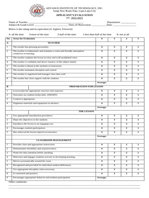 Classroom Observation Tool 2019 2023 Pdf