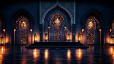 Illuminated Arabian Architecture Majestic Night Scene Stock
