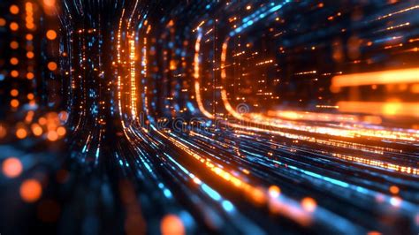 A Visual Representation Of Flowing Data Streams In Glowing Orange And
