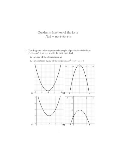 quadratic function of the form f x ax² bx c worksheet with