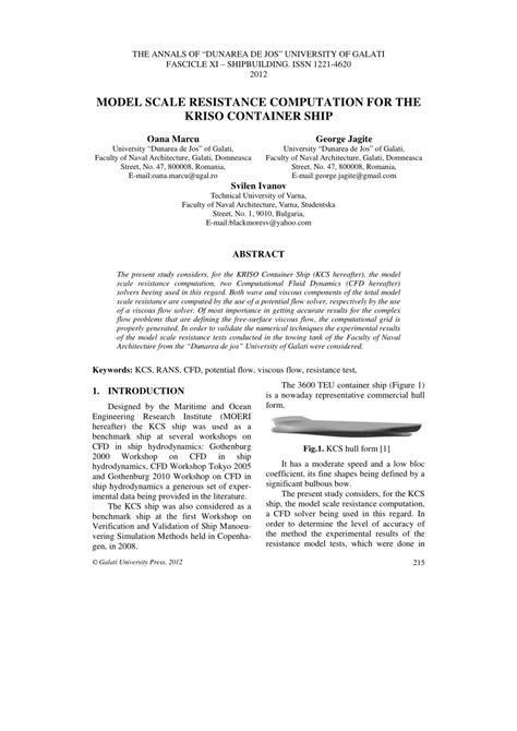 pdf model scale resistance computation for the kriso container ship kcs