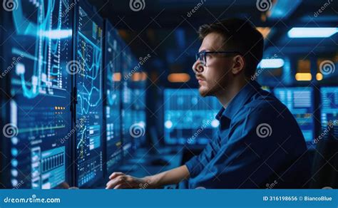 Data Analyst Interpreting Information On Monitors Aig41 Stock Illustration Illustration Of