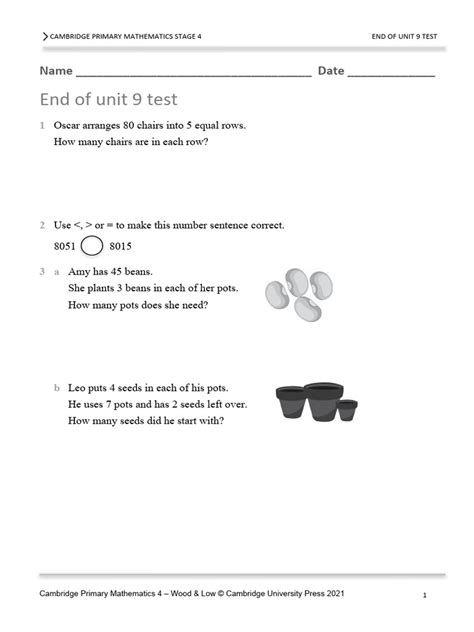 Prim Maths 4 2ed Tr Unit 9 Test Pdf