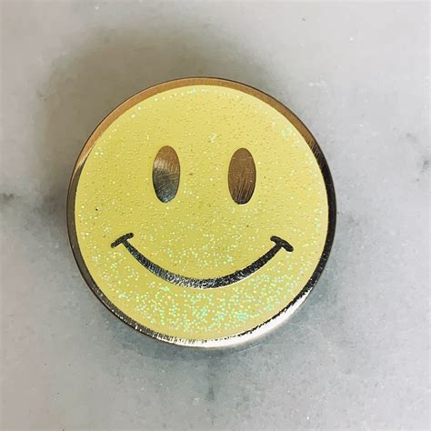 Smiley Face Enamel Pin Pink Aqua Yellow Lilac Mint Glitter Etsy
