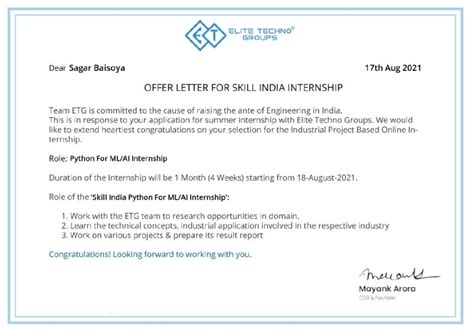 Sagar Baisoya On Linkedin Etg Internship