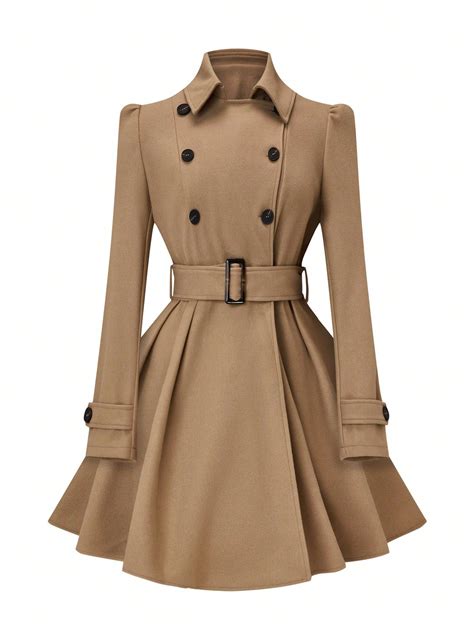 여성용 플러스 사이즈 솔리드 컬러 버블 긴팔 통근 울 코트 더블 브레스티드 Abrigos De Lana Doble