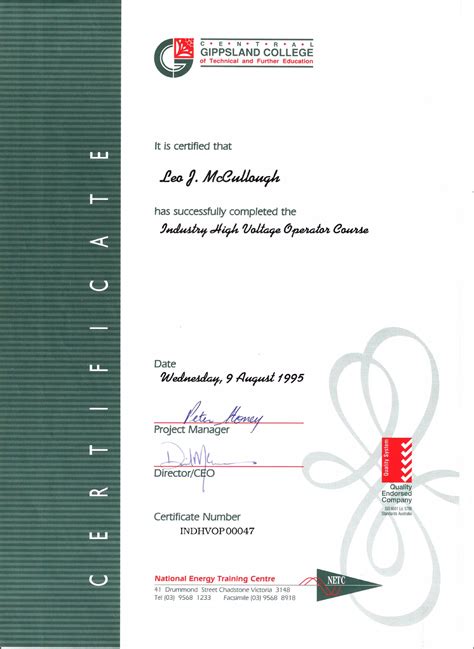 High Voltage Operator Cert 1995 Pdf