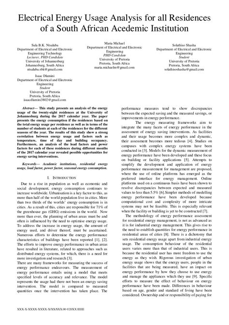 Pdf Electrical Energy Usage Analysis For All Residences Of A South African Academic Institution