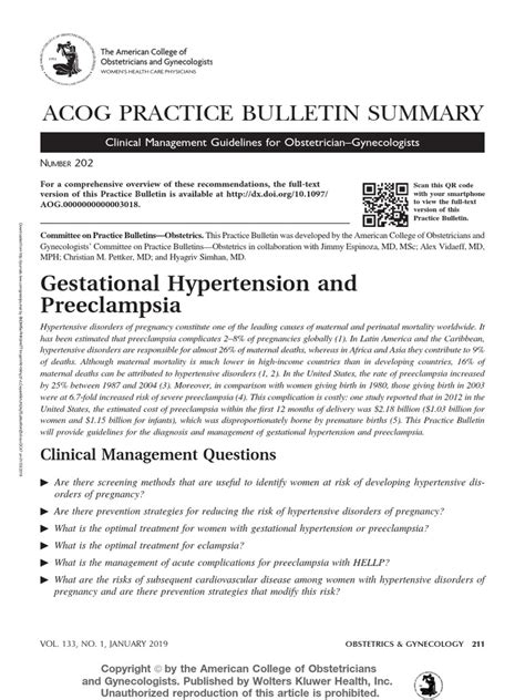 Acog Practice Bulletin Summary Gestational Hypertension And