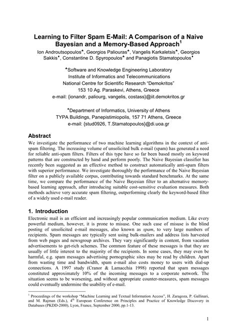 Pdf Learning To Filter Spam E Mail A Comparison Of A Naive Bayesian