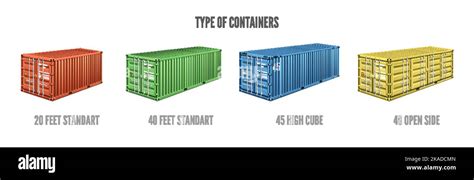 Colourful Cargo Containers Types Of Different Size Realistic Set