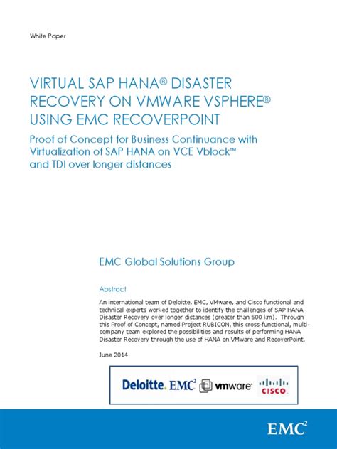 H13185 Virtual Sap Hana Disaster Recovery On Vmware Vsphere Using Emc Recoverpoint Wp Pdf