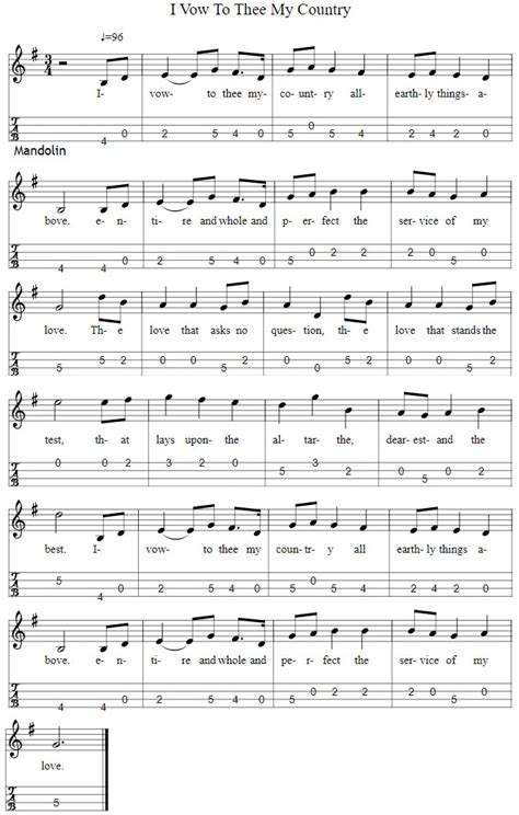 I Vow To Thee My Country Mandolin Tab Tenor Banjo Tabs