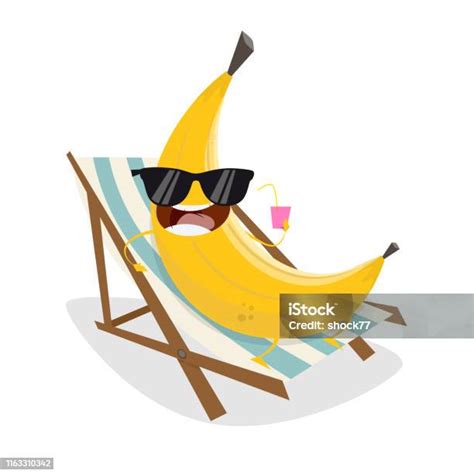 일광욕용 침대에서 휴식을 취하는 재미있는 만화 바나나 바나나에 대한 스톡 벡터 아트 및 기타 이미지 바나나 벡터 선글라스 Istock