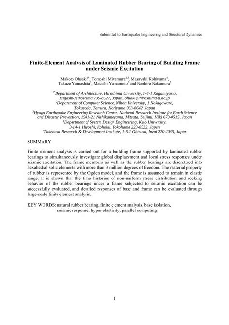 Pdf Finite Element Analysis Of Laminated Rubber … Submitted To Earthquake Engineering And