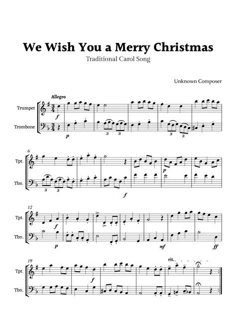 We Wish You A Merry Christmas For Trumpet And Trombone Duet Arr Rika