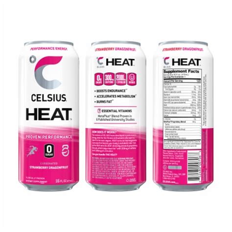 Celsius Heat Sparkling Strawberry Dragonfruit Energy Drink 16 Fl Oz