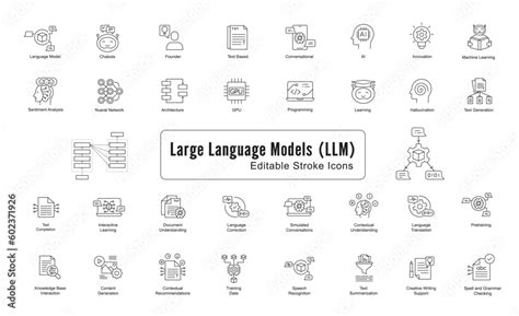 Large Language Model Vector Line Icons Various Concepts Like Ai