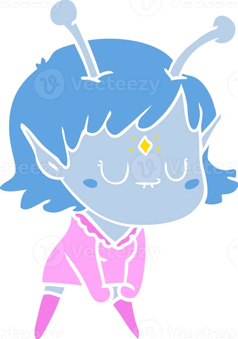 Flat Color Style Cartoon Alien Girl Doing Muscle Pose 45198378 Png