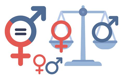 양성 평등 상징 남성과 여성은 균형 척도에 서명합니다 남성과 여성의 성별 기호가 동일한 체중을 나타냅니다 벡터 플랫 일러스트