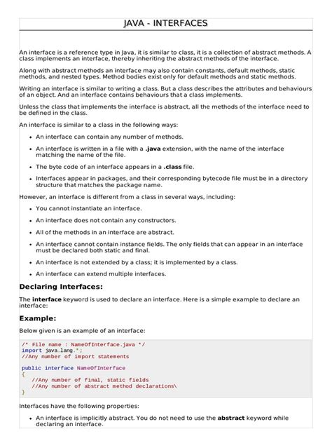 Java Interfaces Pdf Class Computer Programming Method Computer Programming