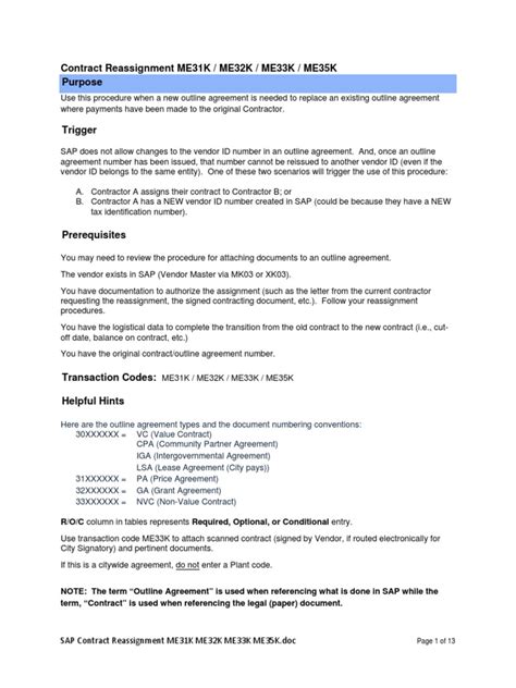 Sap Contract Reassignment Me31k Me32k Me33k Me35k Pdf Business