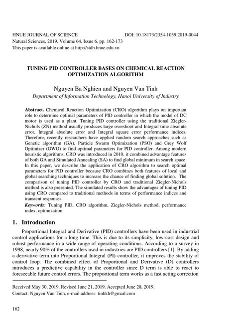 Pdf Uning Pid Controller Bases On Chemical Reaction Optimization