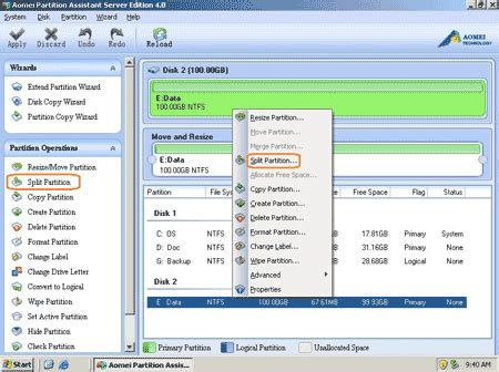 How To Split Server 2003 Partition With Partition Software